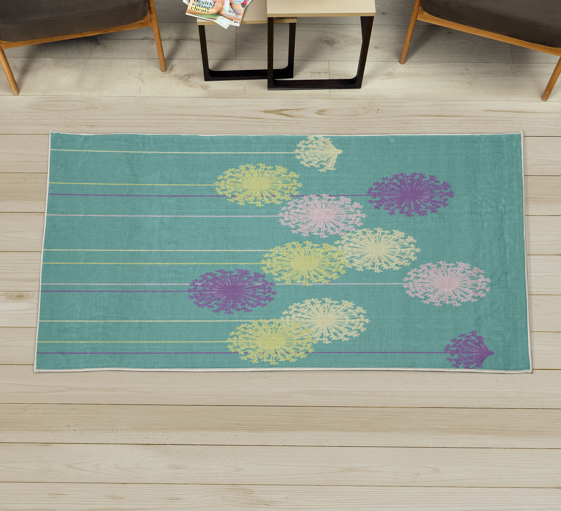 Dandelion Decorative Rug, Abstract Wildflower Silhouettes Botanical ...