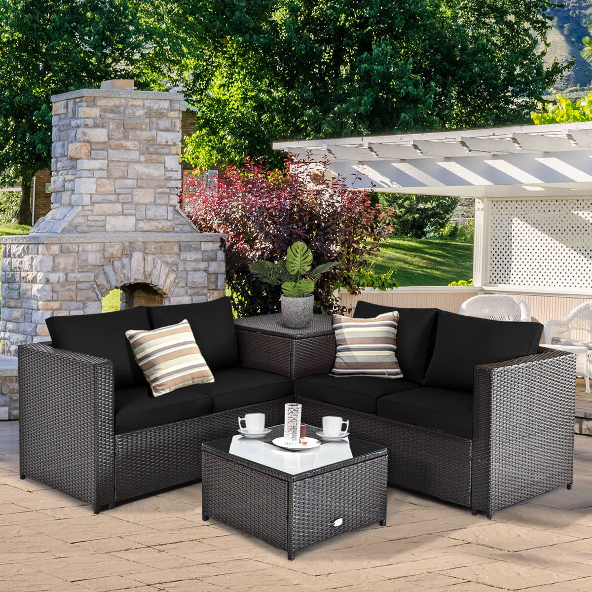 Click here for Costway 4 Pcs Outdoor Patio Rattan Furniture Set C... prices