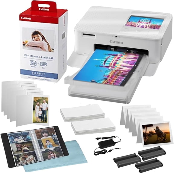 Canon SELPHY CP1500 Photo Printer (White) + Canon RP-108 Color Ink and ...