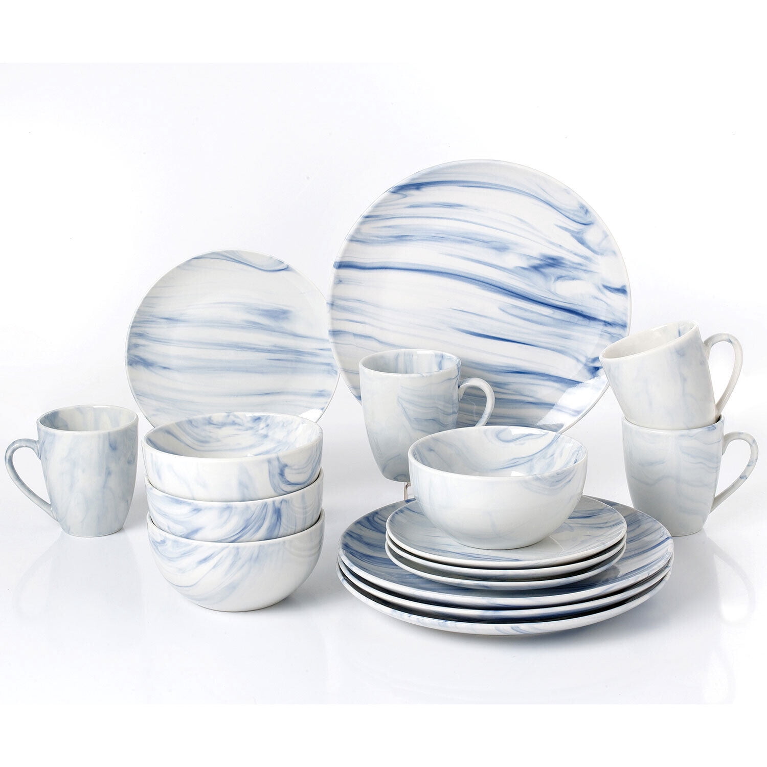 Lorren Home Trends Stylish and Elegant 16 Piece Multi-Marble Porcelain ...