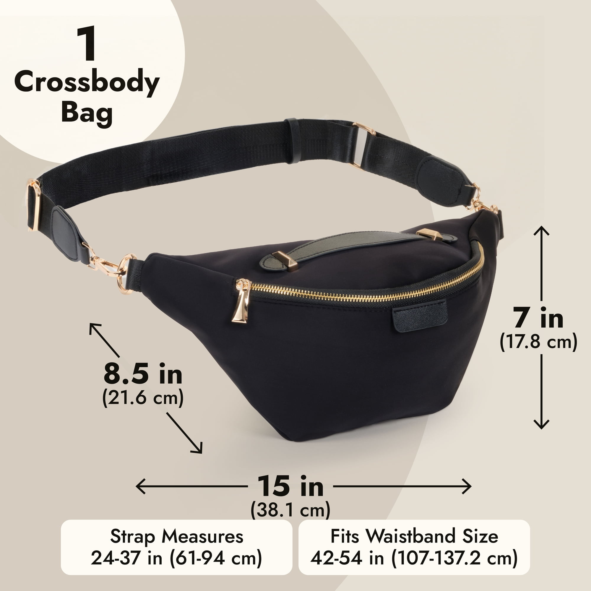 Zodaca Plus Size Crossbody Bag, Black Oversized Fanny Pack Zodaca Plus Size Crossbody Bag, Black Oversized Fanny Pack