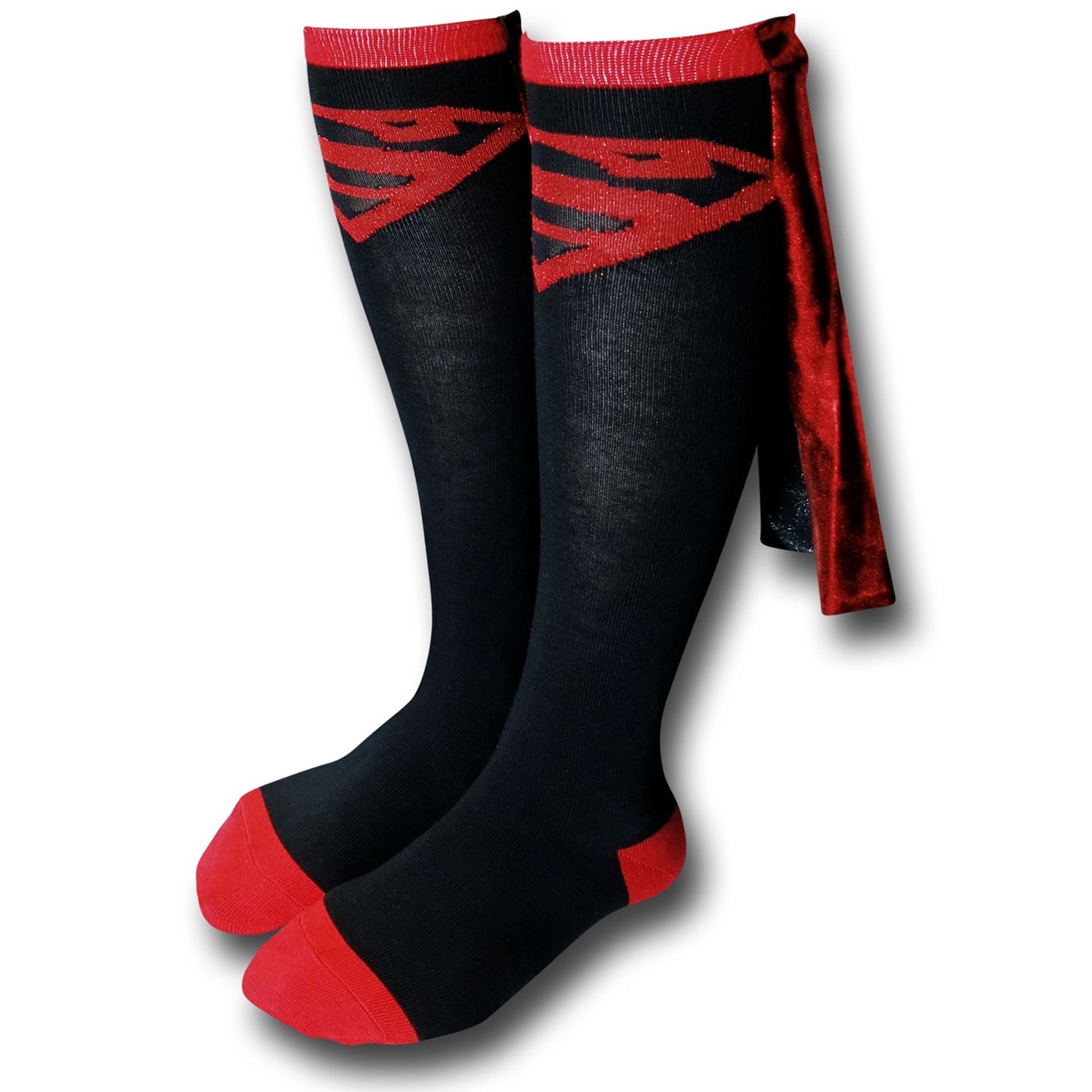 Superboy Knee High Red and Black Shiny Cape Socks - Walmart.com