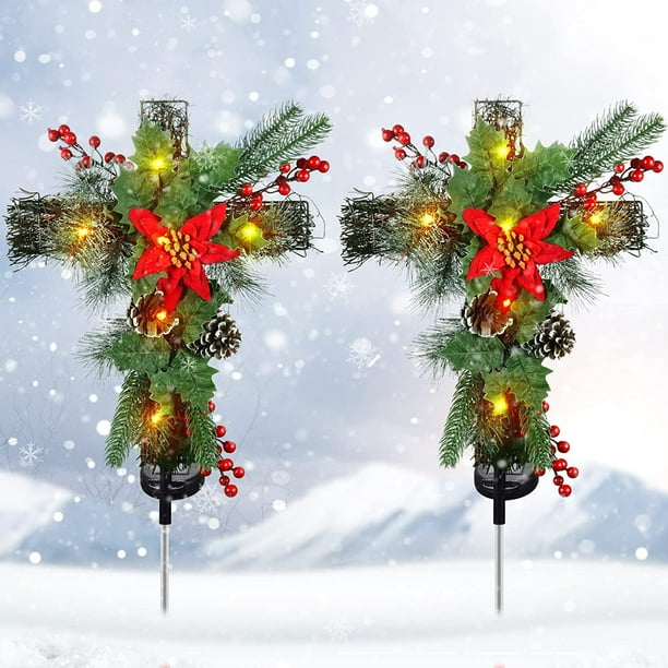 2 Pack Solar Cross Stake Lights for Christmas Decor,Grave Decorations ...