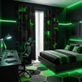 Black Green Window Curtains 52" Wx63 L Geometric Check Grid 50% ...