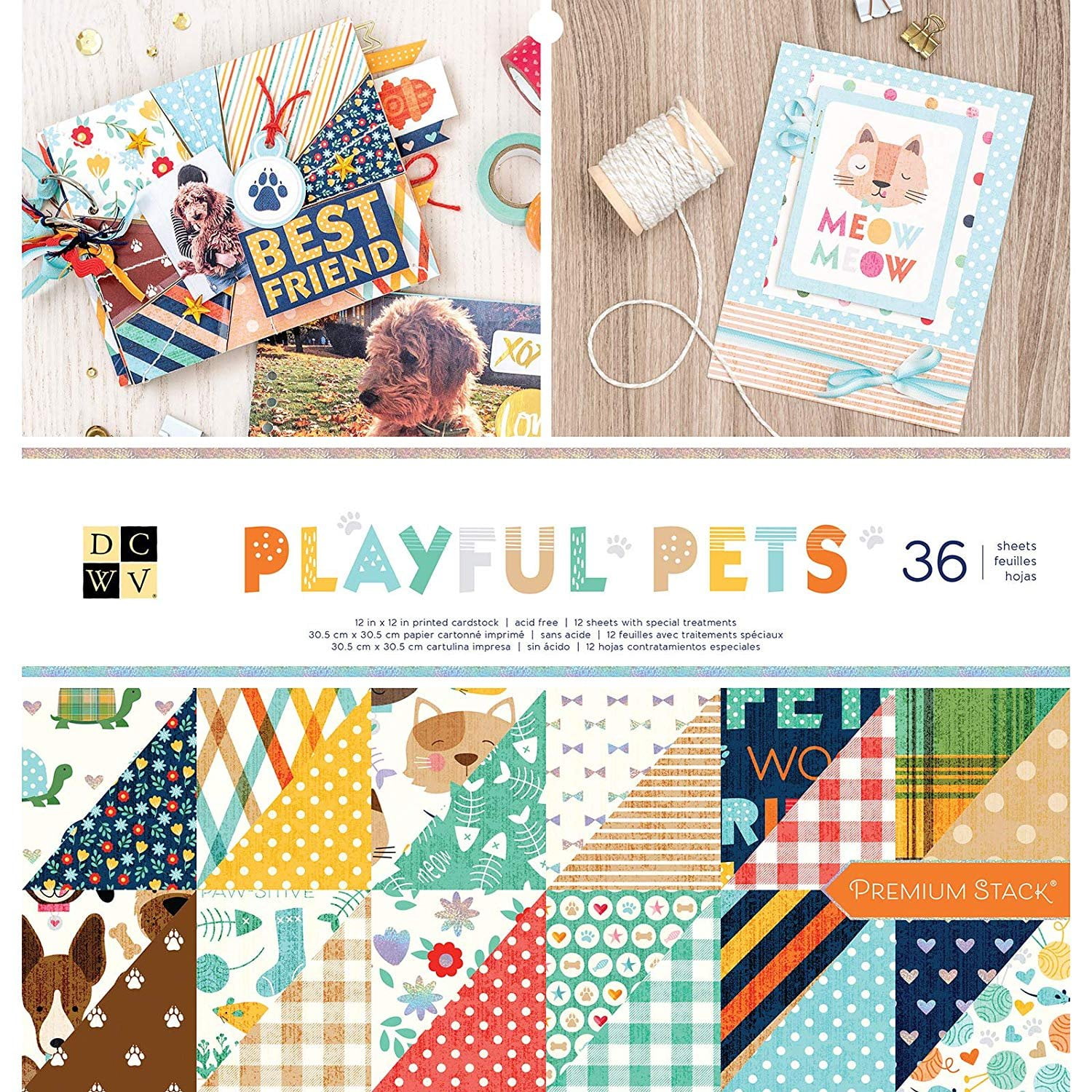 DCWV Double-Sided Cardstock Stack 12"X12" 36/Pkg-Playful Pets, 12 ...