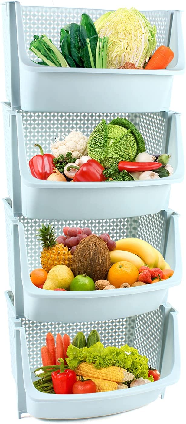FETCOI 4-Layer Storage Shelves, Kitchen Shelf PP Material Fruit and ...