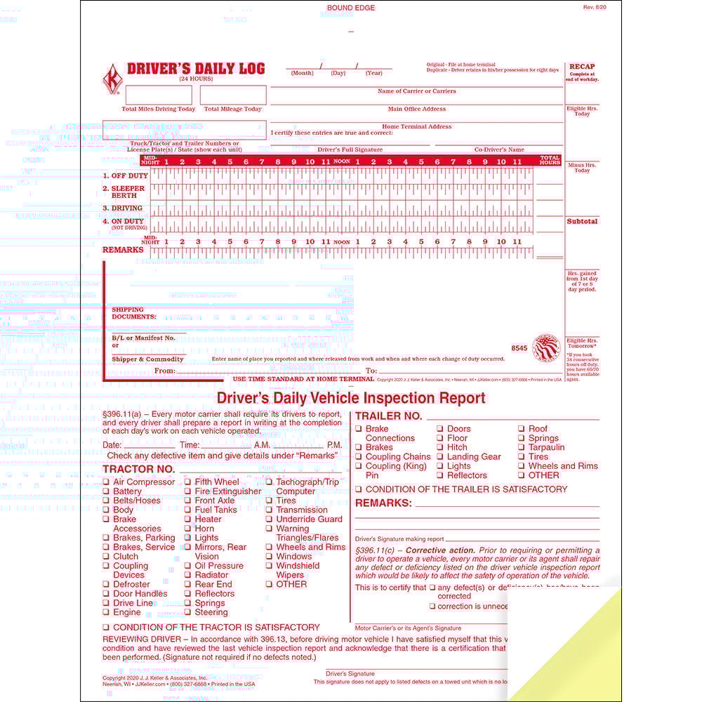 J. J. Keller & Associates, Inc 2-In-1 Driver Daily Log Book, 10-pk ...