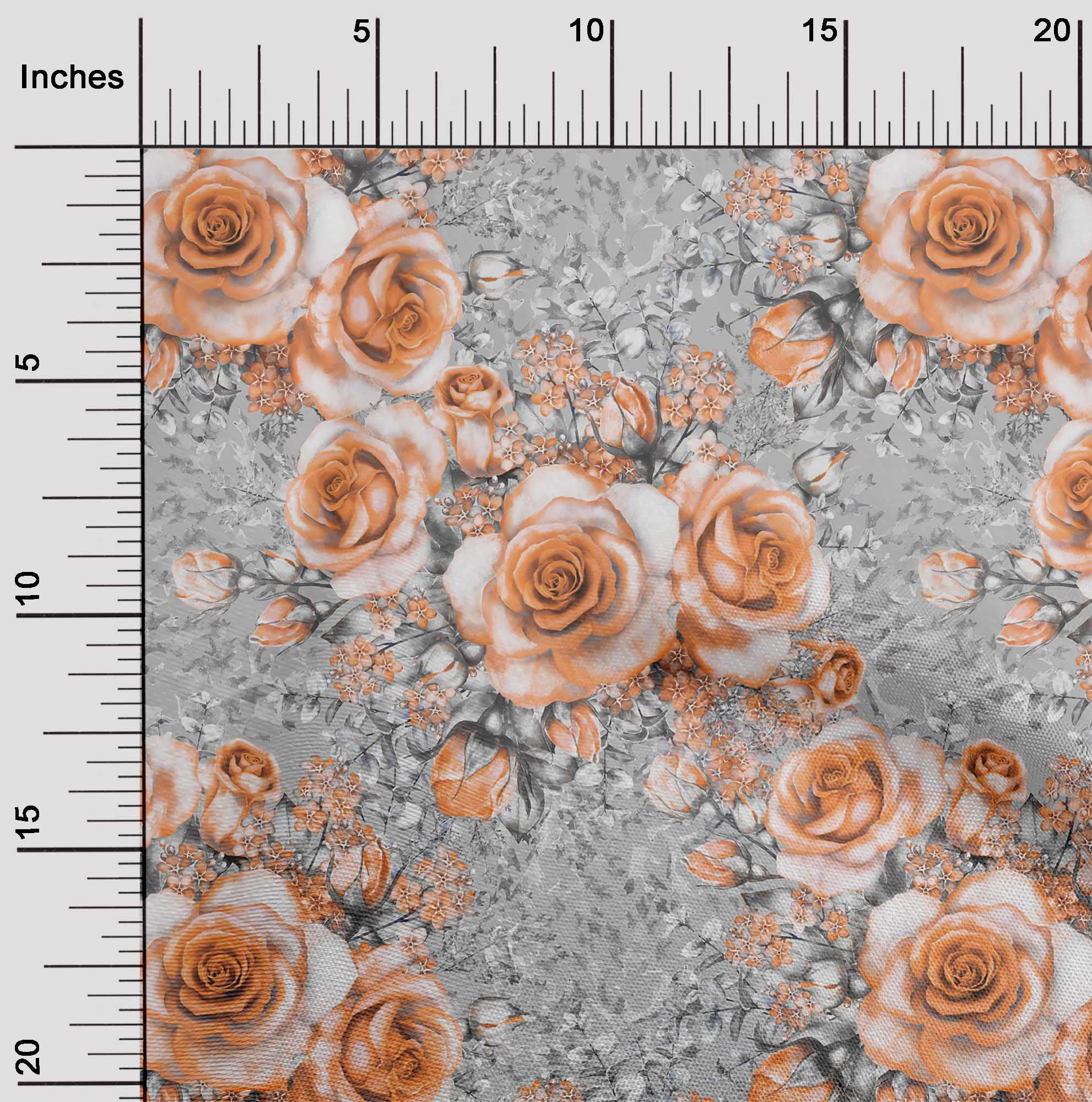 oneOone Cotton Poplin Light Peach Fabric Leaves & Rose Floral Quilting ...