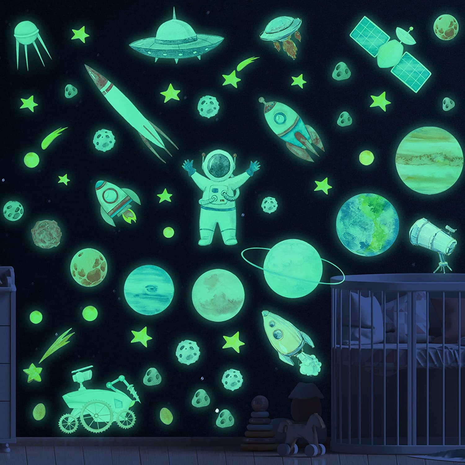 Glow stars and space Calcomanía de pared del sistema solar, Glow stars ...
