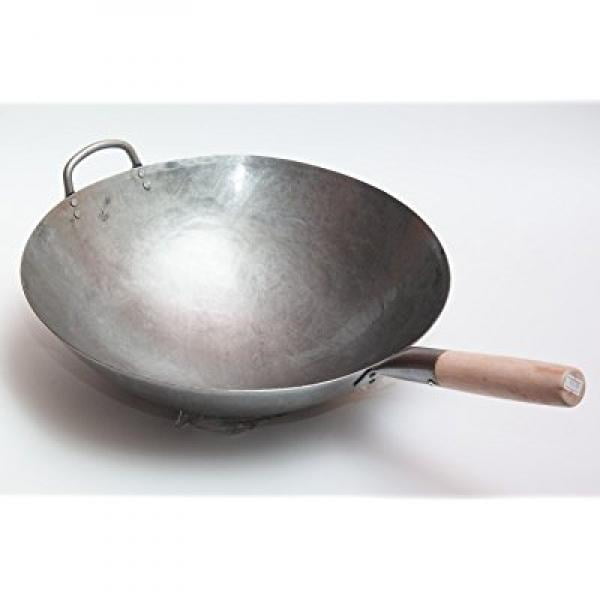 Big 16 Inch Heavy Hand Hammered Carbon Steel Pow Wok with Wooden and ...