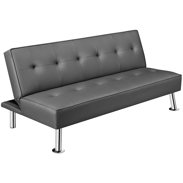 Renwick Convertible Faux Leather Futon Sofa Bed Gray