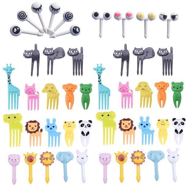 Animal Food Picks, 50 Pcs Mixed Color Cartoon Child Fruit Fork For ...