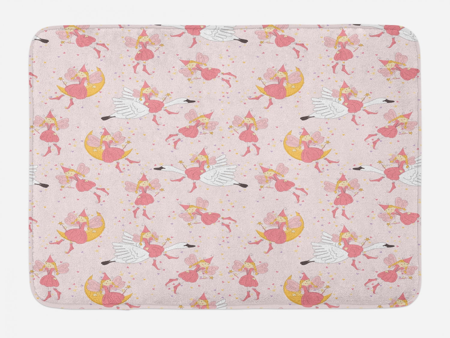 Princess Bath Mat, Pattern with Flying Fairies Setting on Moon Riding ...