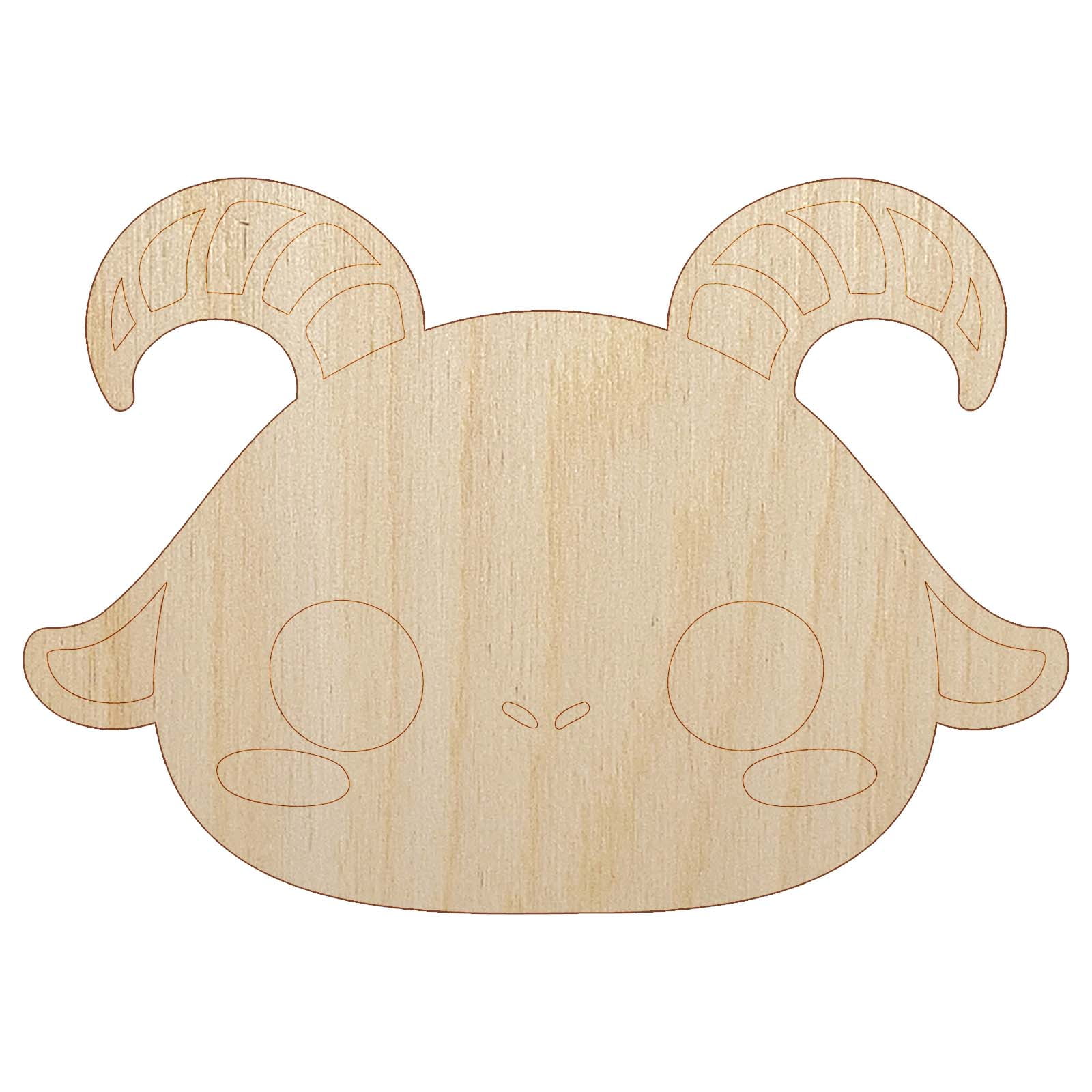 Charming Kawaii Chibi Goat Face Blushing Cheeks Wood Shape Unfinished ...
