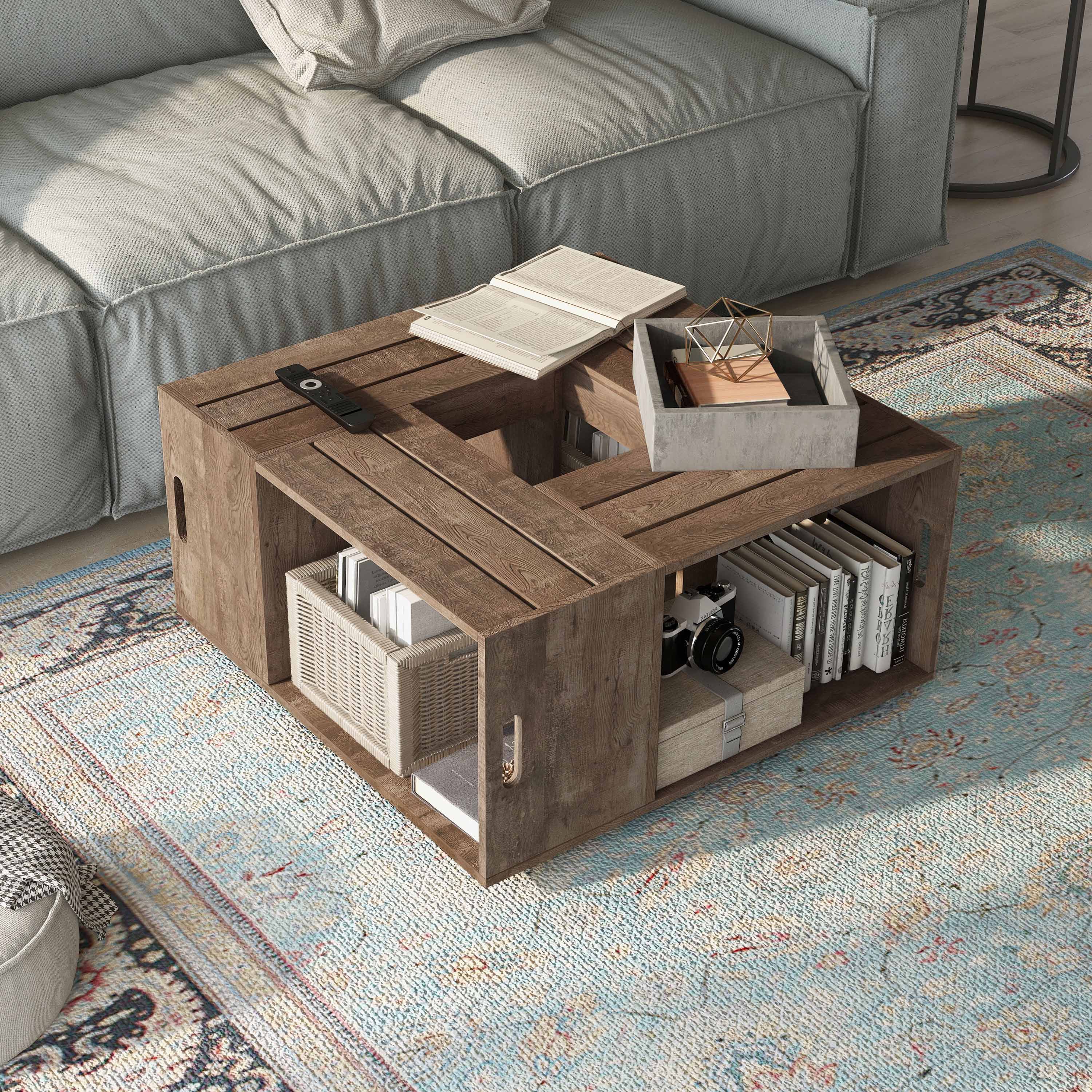 24/7 Shop At Home Rift Wood Coffee Table with Casters, Reclaimed Oak ...