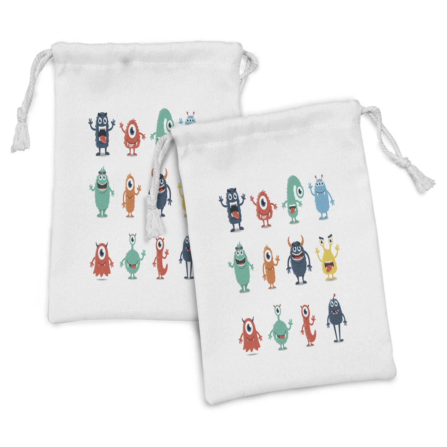 Alien Fabric Pouch Set of 2, Monsters Funny Silly Faces Cartoon, Small ...