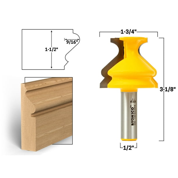 1-1/2" Base Cap Molding Router Bit - 1/2" Shank - Yonico 16129 ...
