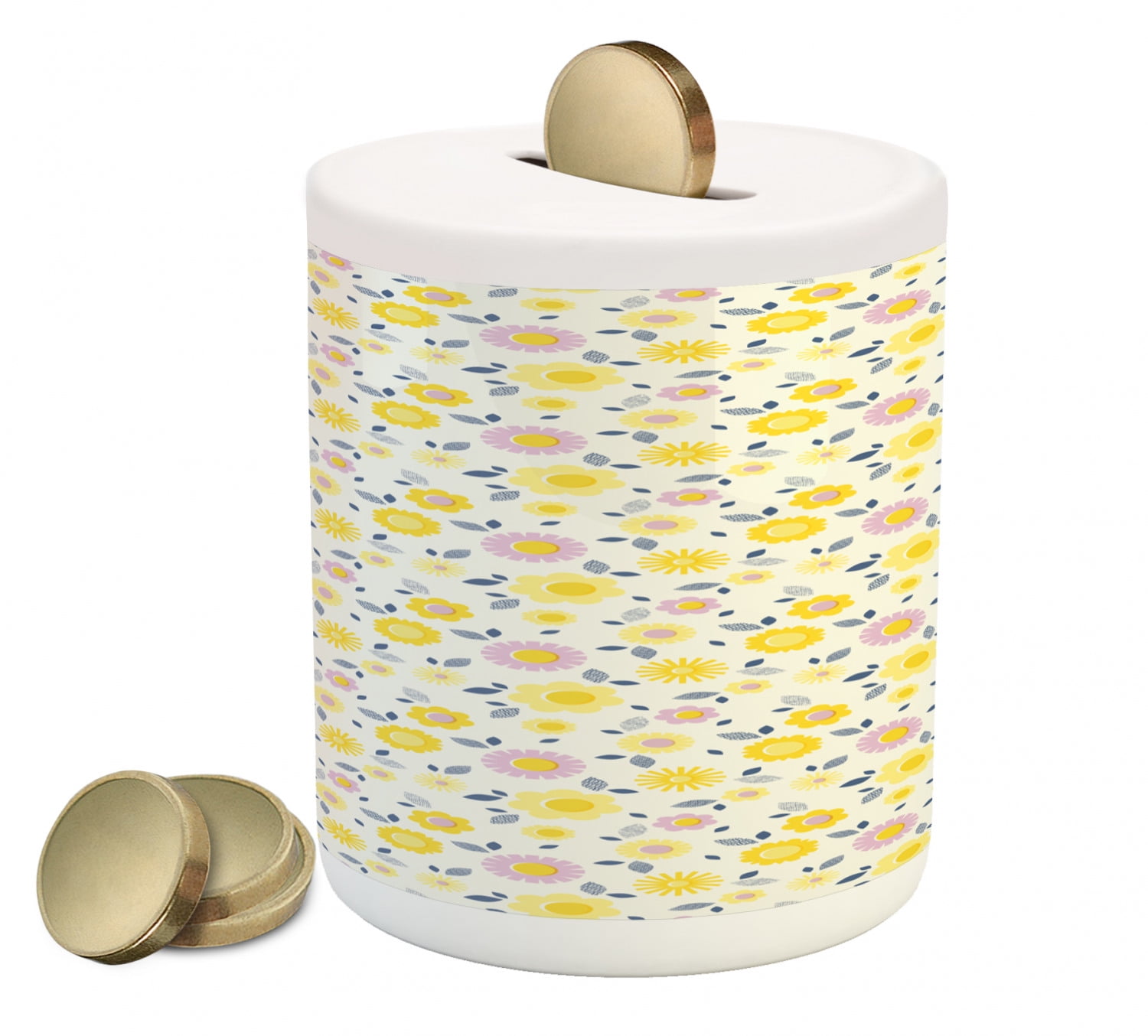 Daisy Piggy Bank, Summer Flower Blossom Leaves Pastel Toned Spring ...