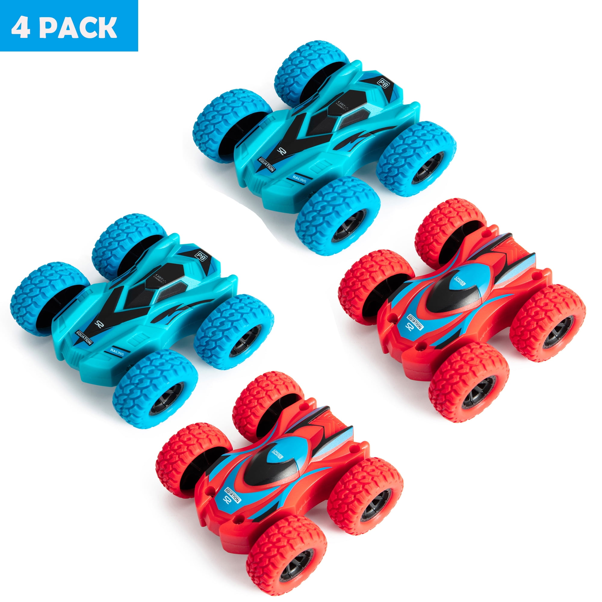 4 Set Push & Go Friction Powered Toy Cars Vehicles, Double-sided Stunt ...