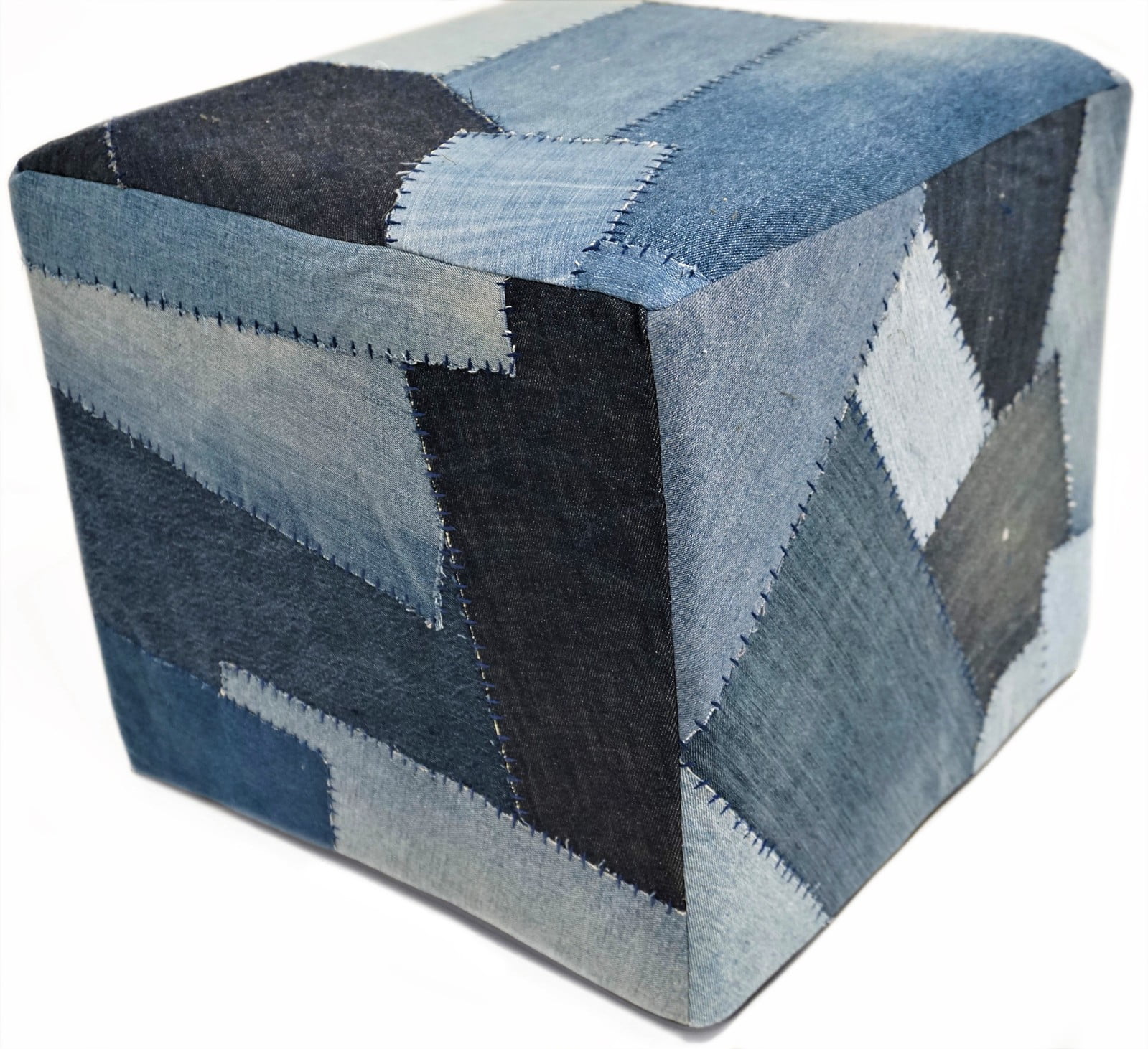 Home&Manor Faded Recycled Jeans Cube Pouf - Walmart.com