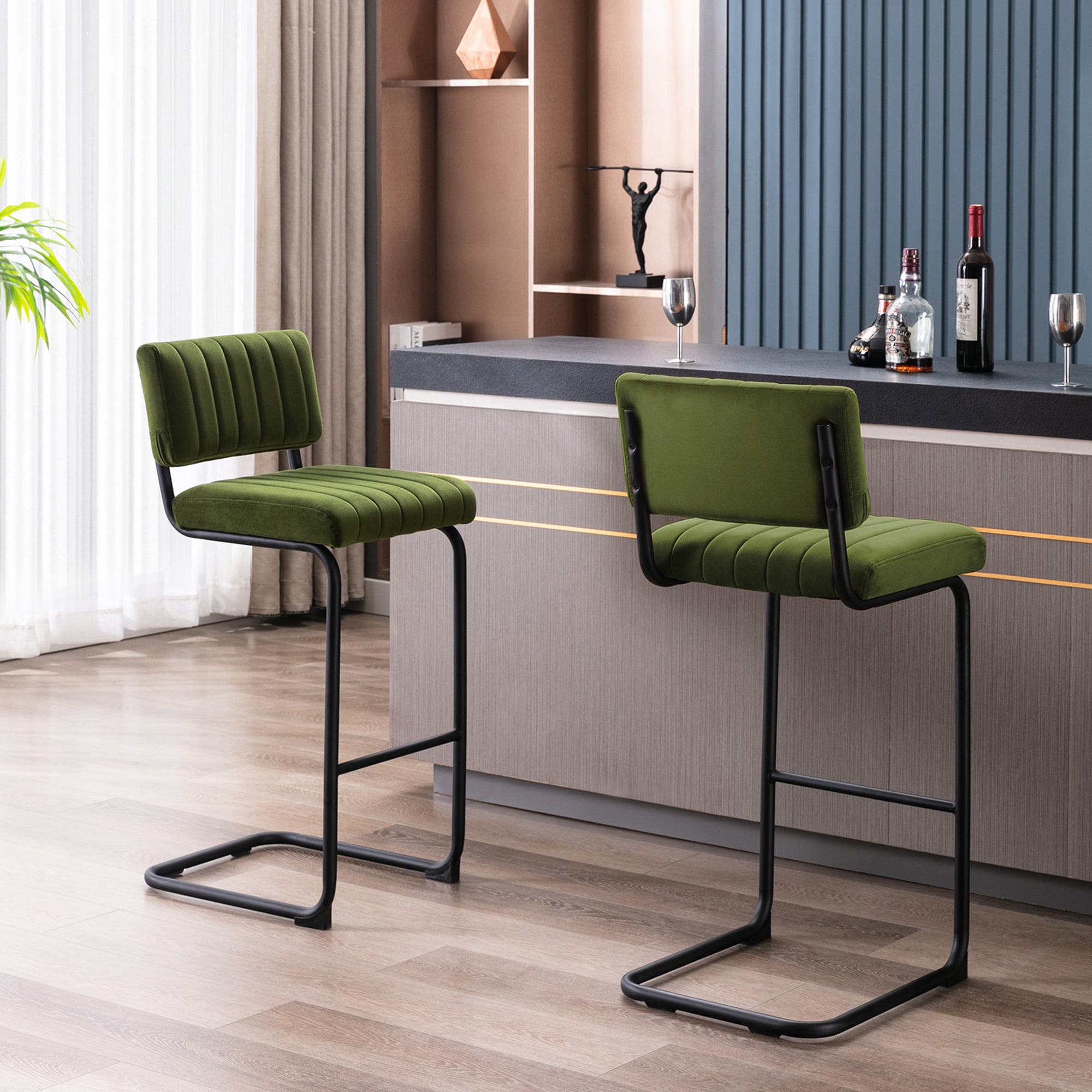 Zesthouse 30Inch Modern Barstools Set of 2, Velvet Upholstered Counter ...
