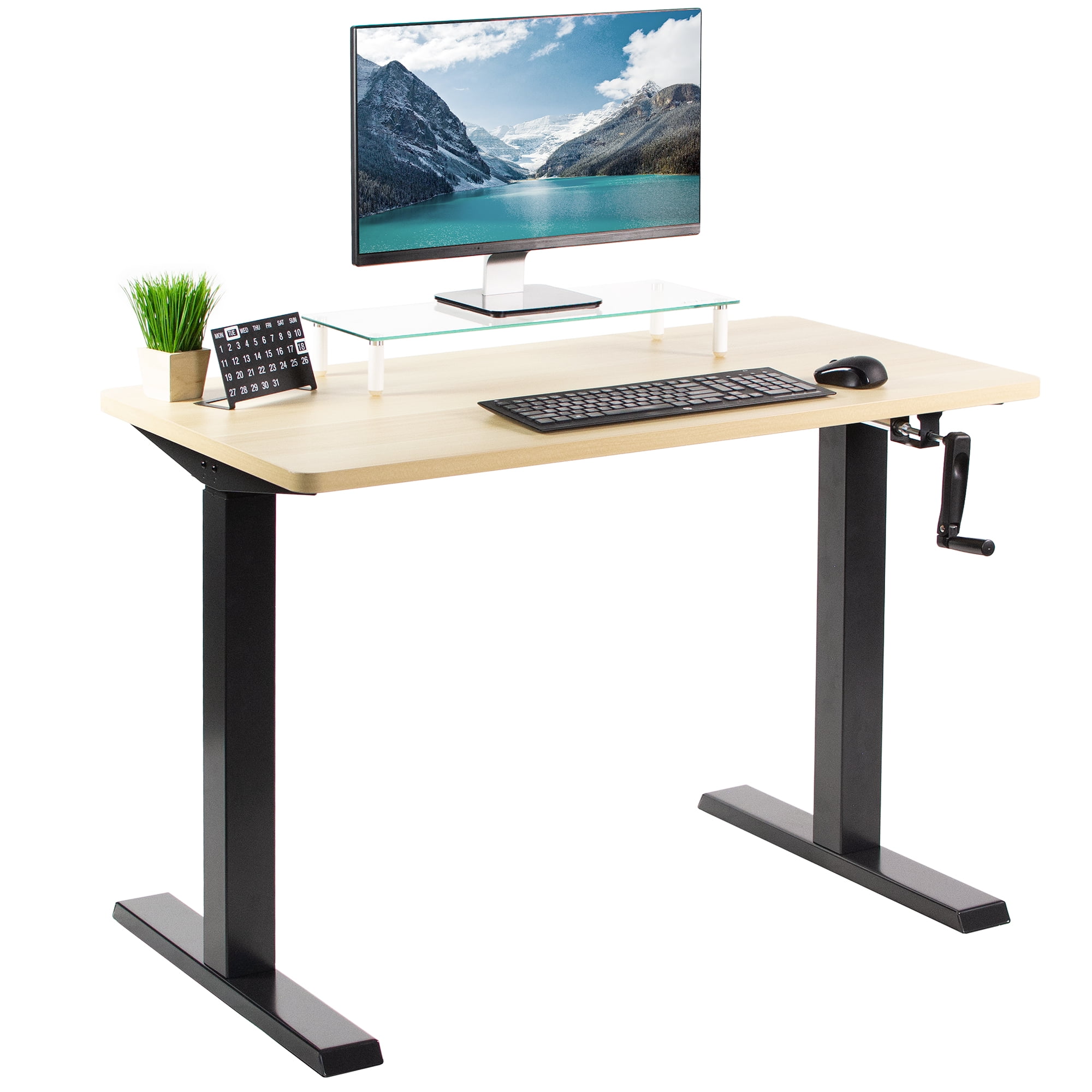 VIVO Manual 43” x 24” Stand Up Desk | Light Wood Table Top, Black Frame ...