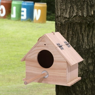 Small Cute Pinewood Birdhouse - Ocean Bungalow Red Roof for Outdoor Use ...