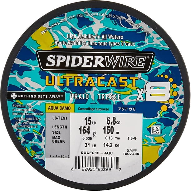 SpiderWire Superline Ultracast Braid, Aqua Camo, 15lb | 6.8kg Fishing ...