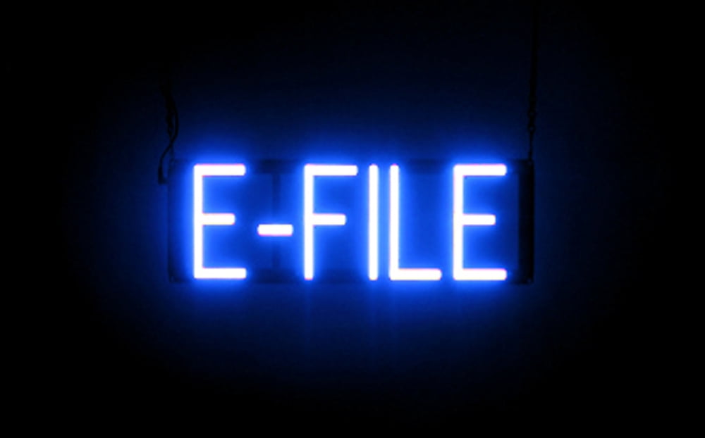 SpellBrite E-FILE LED Sign for Business. 20.1" x 6.3" Blue E-FILE Sign ...