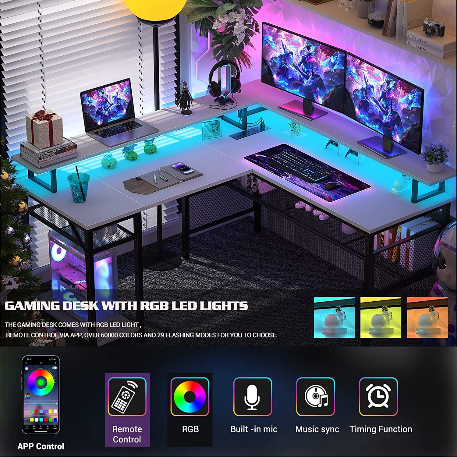 Homieasy L Shaped Desk with Power Outlets and LED Barbados | Ubuy