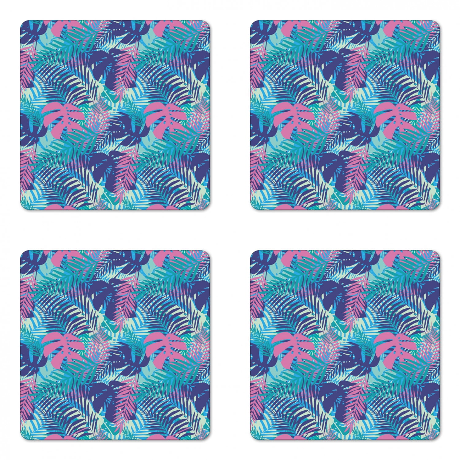 Leaf Coaster Set of 4, Digital Neon Vivid Colored Island Oceanic ...