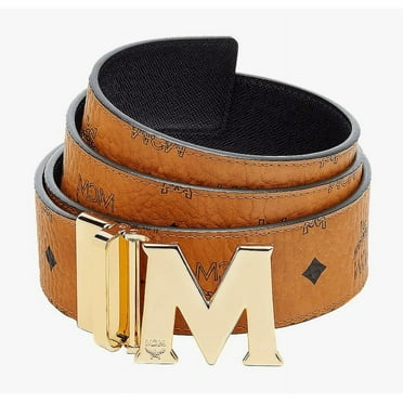 MCM Claus Reversible Belt - Cognac, Gold Buckle, Adjustable, Metallic ...