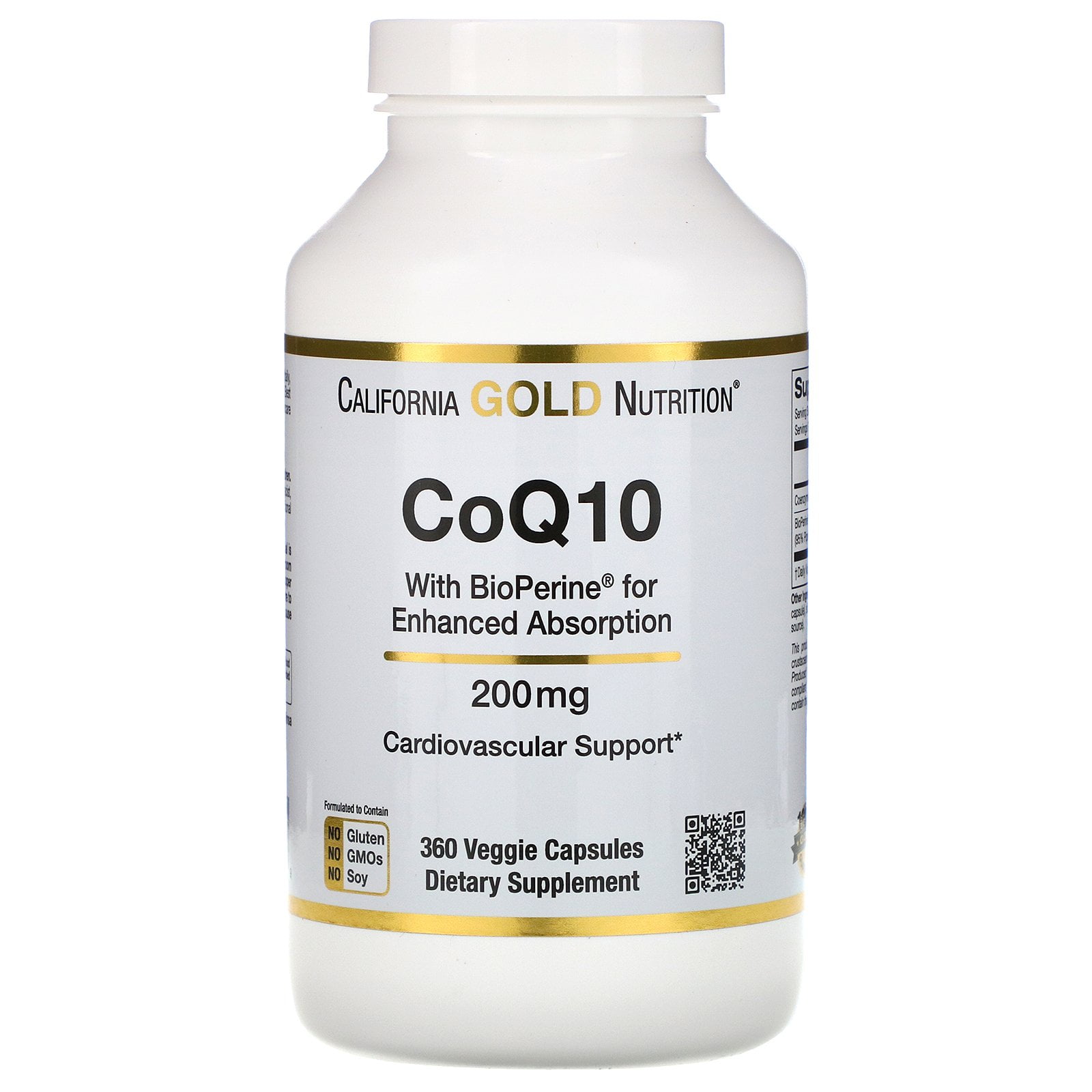 California Gold Nutrition CoQ10 USP with Bioperine, 200 mg, 360 Veggie ...