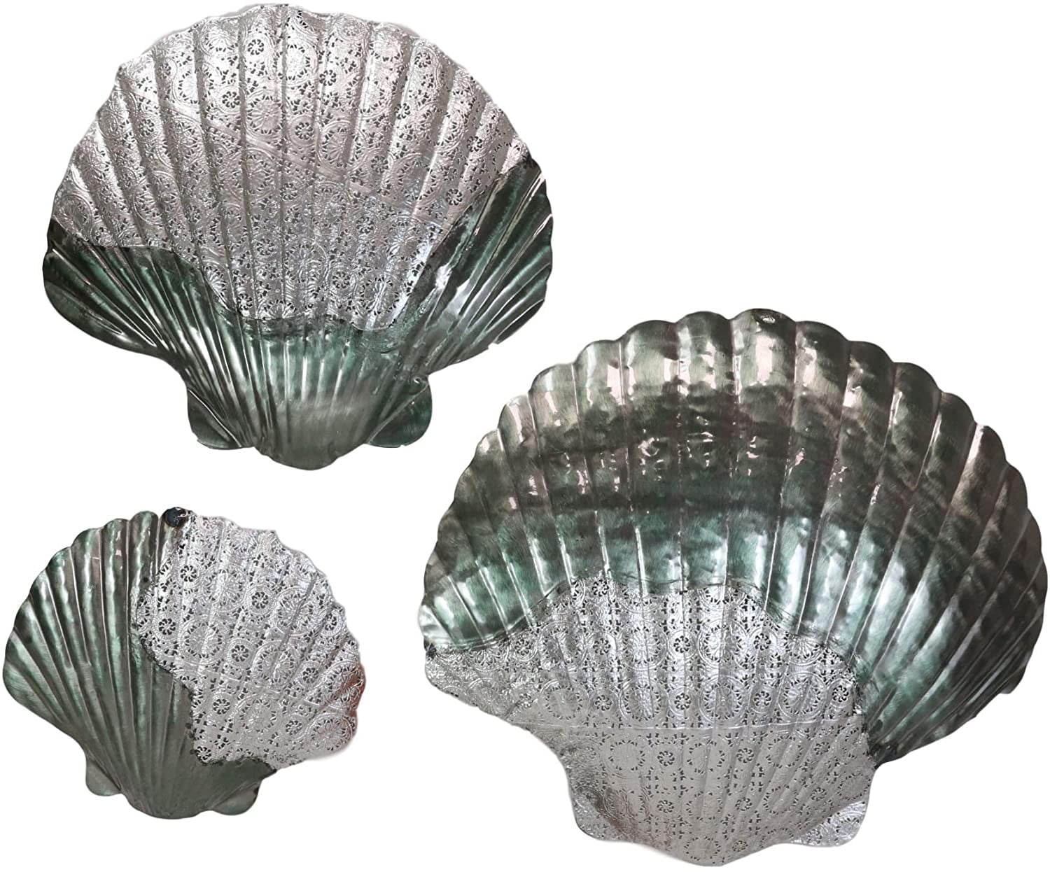 Ebros Sea Shell Clams 3 Piece Large To Small Size Aluminum Metal Wall ...