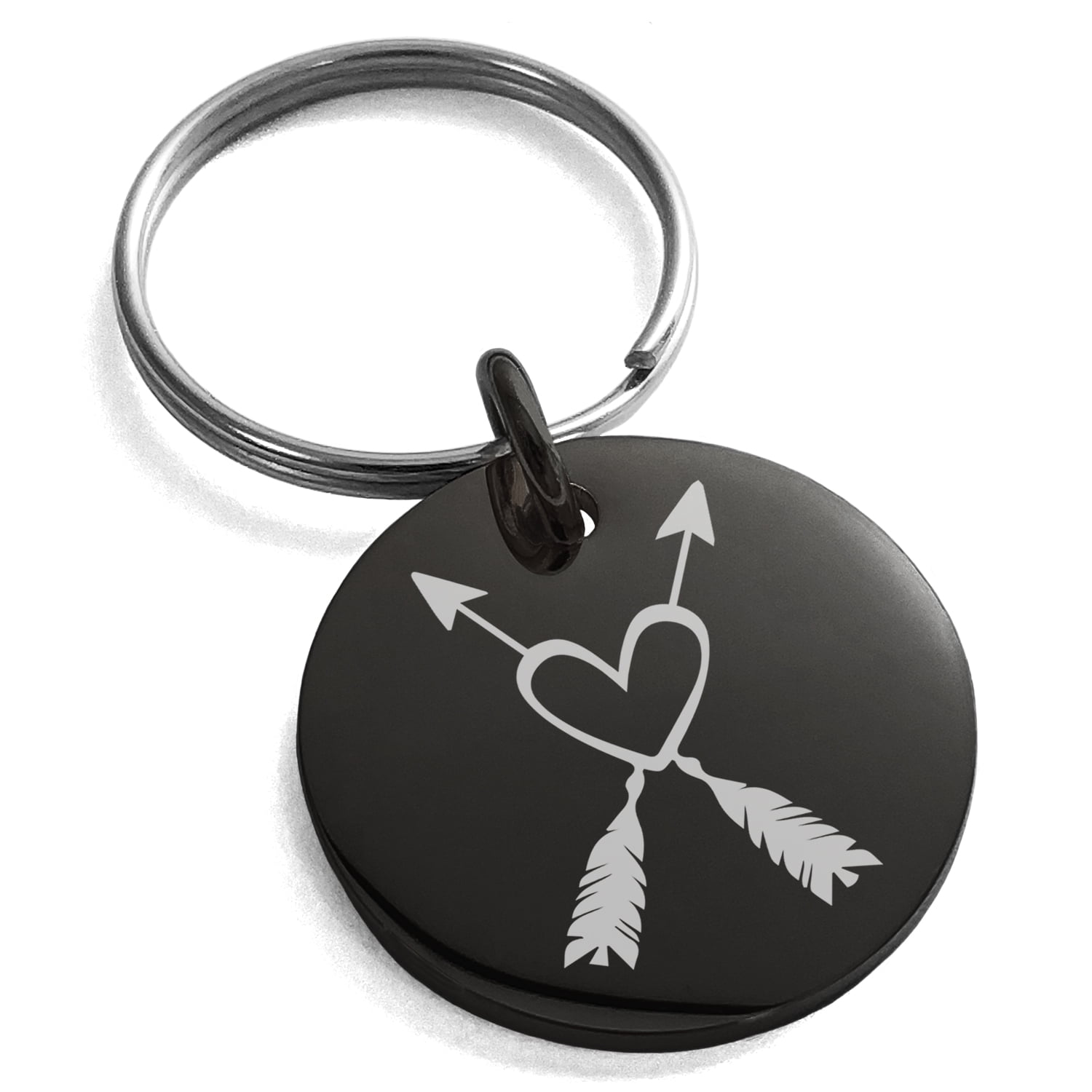 Stainless Steel Heart + Arrows Engraved Small Medallion Circle Charm ...