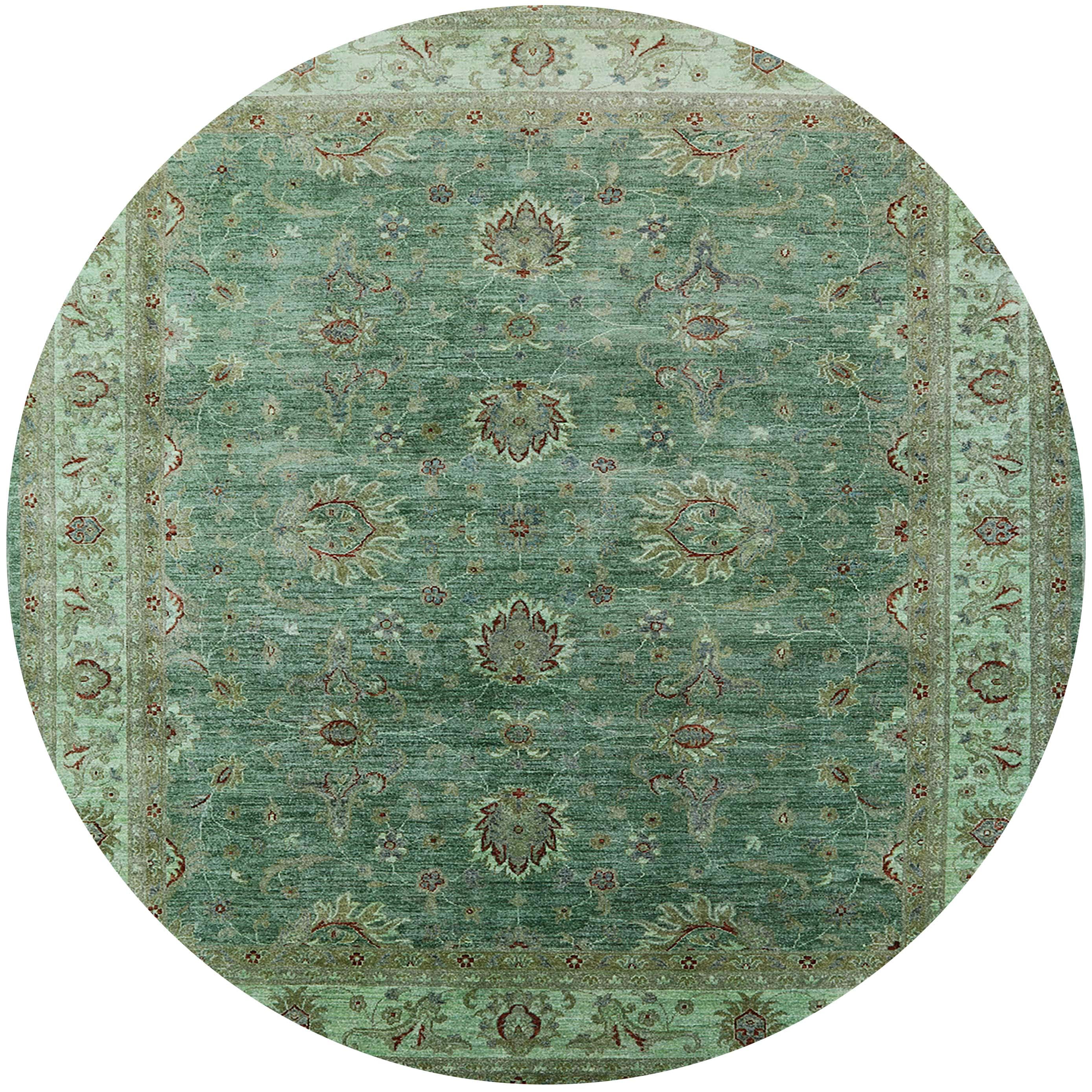 Ahgly Company Indoor Round Mid-Century Modern Dark Olive Green Oriental ...