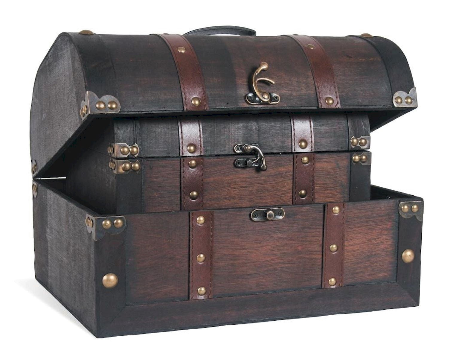 Set Of 2 Dark Tone Brown With Faux Leather Straps Chests - Walmart.com