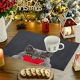 7 Piece Linen Table Runner and Placemats Set, Gray Cat Peeking Behind ...