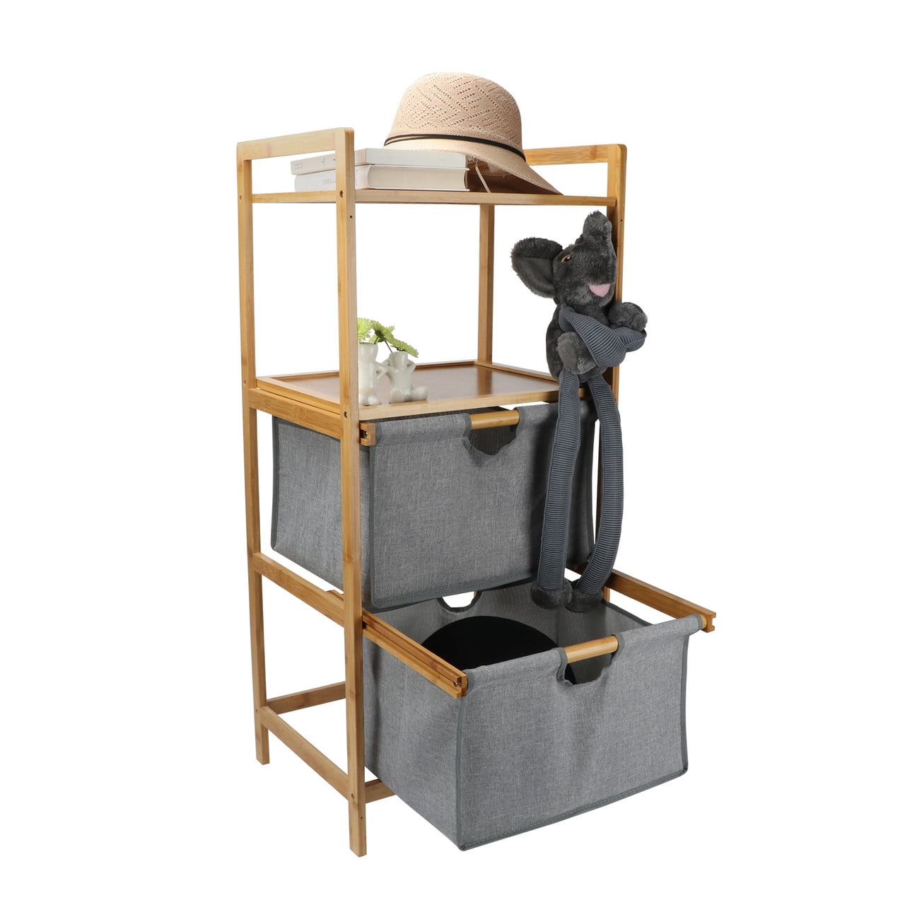 EURO SAKURA 4-Tier Bamboo Storage Rack Closet Orgainzer Cloth with 4 ...