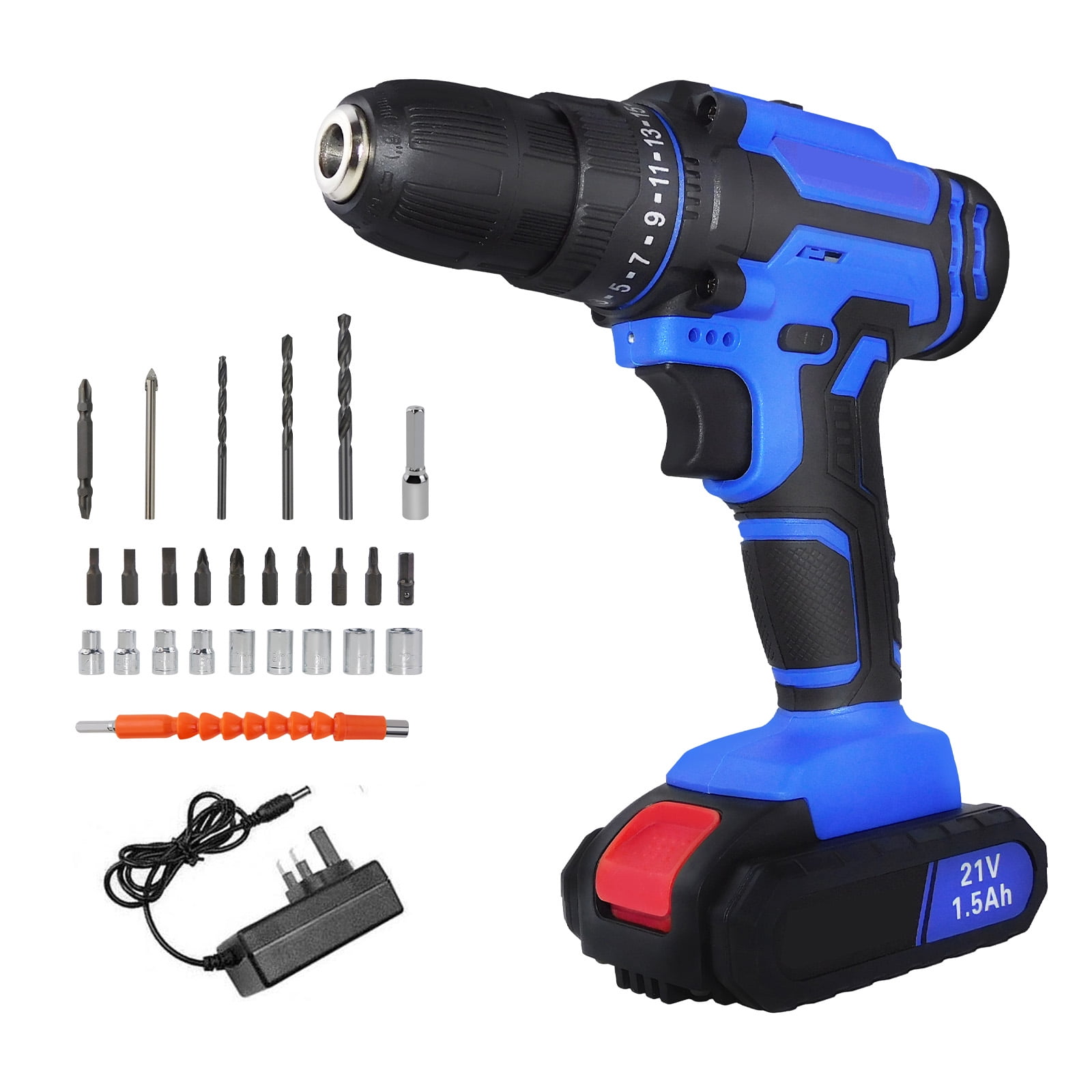 21V Cordless Drill Driver Screwdriver 3/8 Inch Chuck with Rechargeable ...