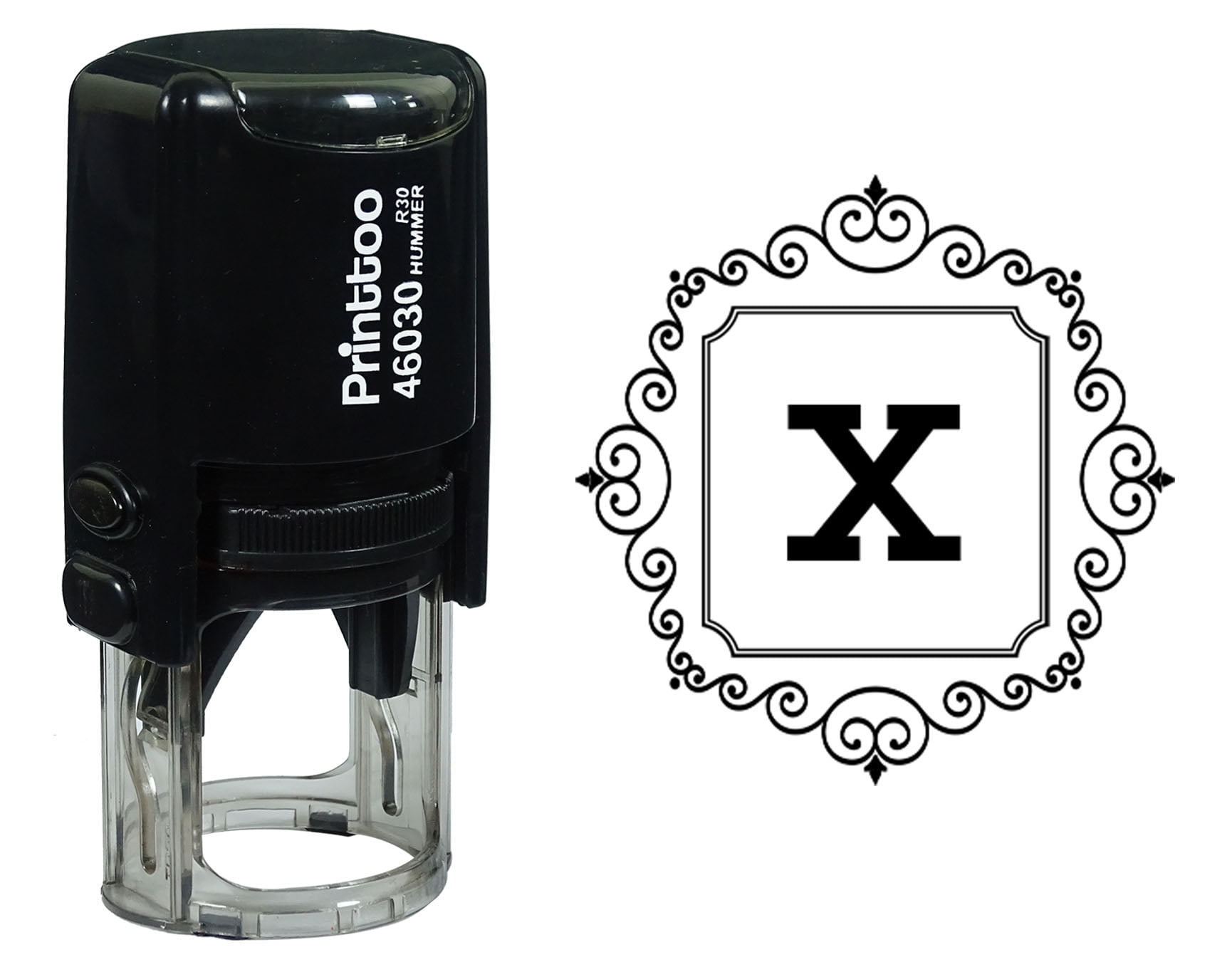 Printtoo Square Swirl Border Alphabet X Monogram Initial Self Inking ...