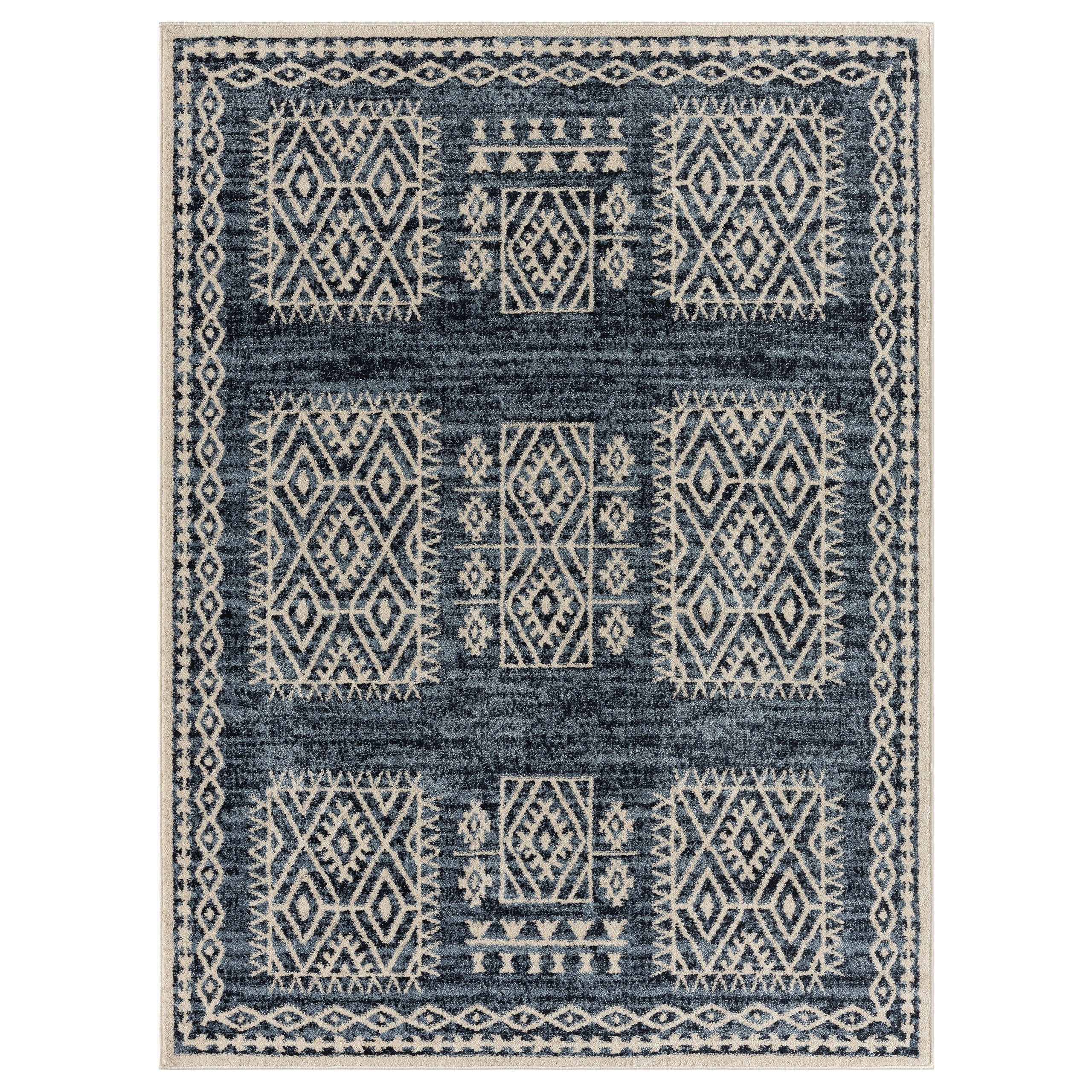 Luxe Weavers Bohemian Tribal Navy 5x7 Area Rug, Geometric Non-Shed ...