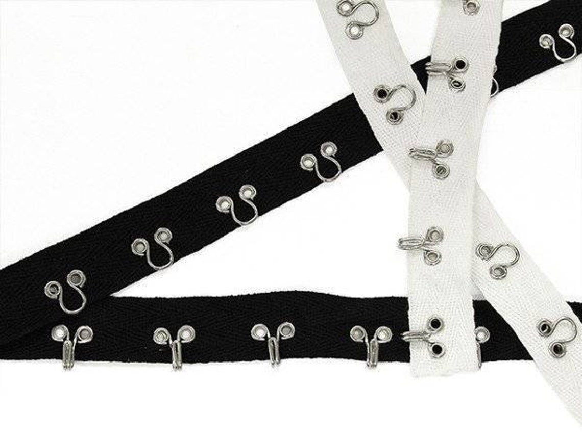 AL-199C Heavy Duty Hook and Eye Trim 1" Wide Cotton Tape Black & White ...