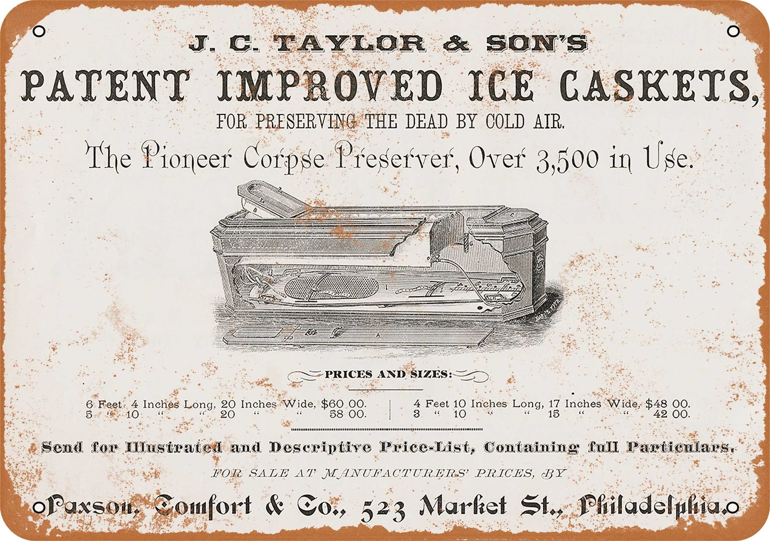 7 x 10 METAL SIGN - 1881 Ice Caskets for Preserving the Dead - Vintage ...