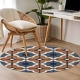 Brown Flower 3FT Round Area Rugs Vintage Blue Color Blocks Abstract ...