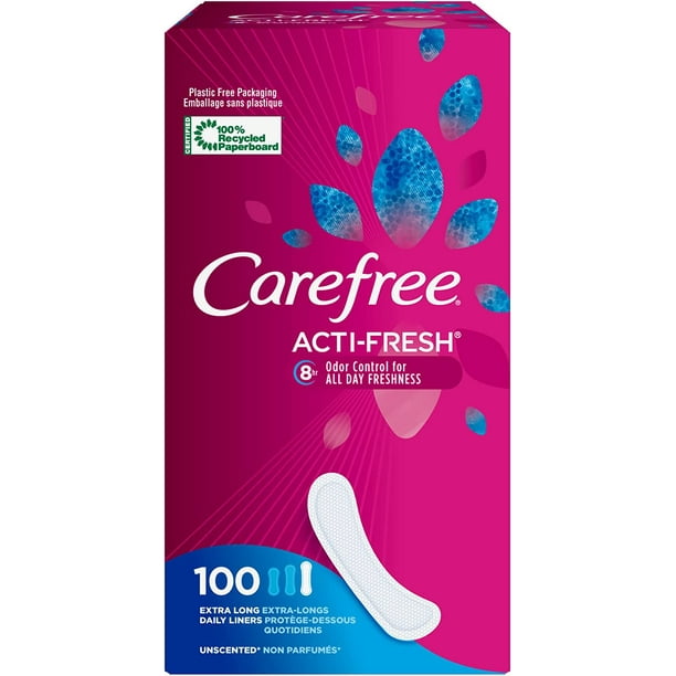 Carefree Acti-Fresh Pantiliners, Extra Long Flat, Unscented, 100 Count ...