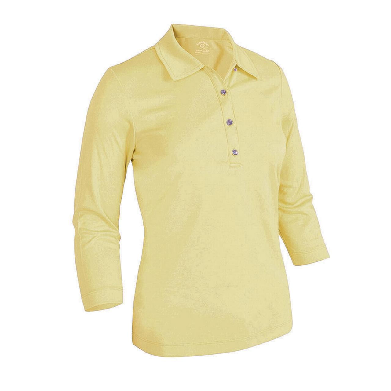 Monterey Club Women's Floral Emboss Texture 3/4 Sleeve Golf Polo Shirt ...