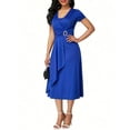 Blue Asymmetric Wrap Midi Dress With V-Neck, Ruched Waist And ...