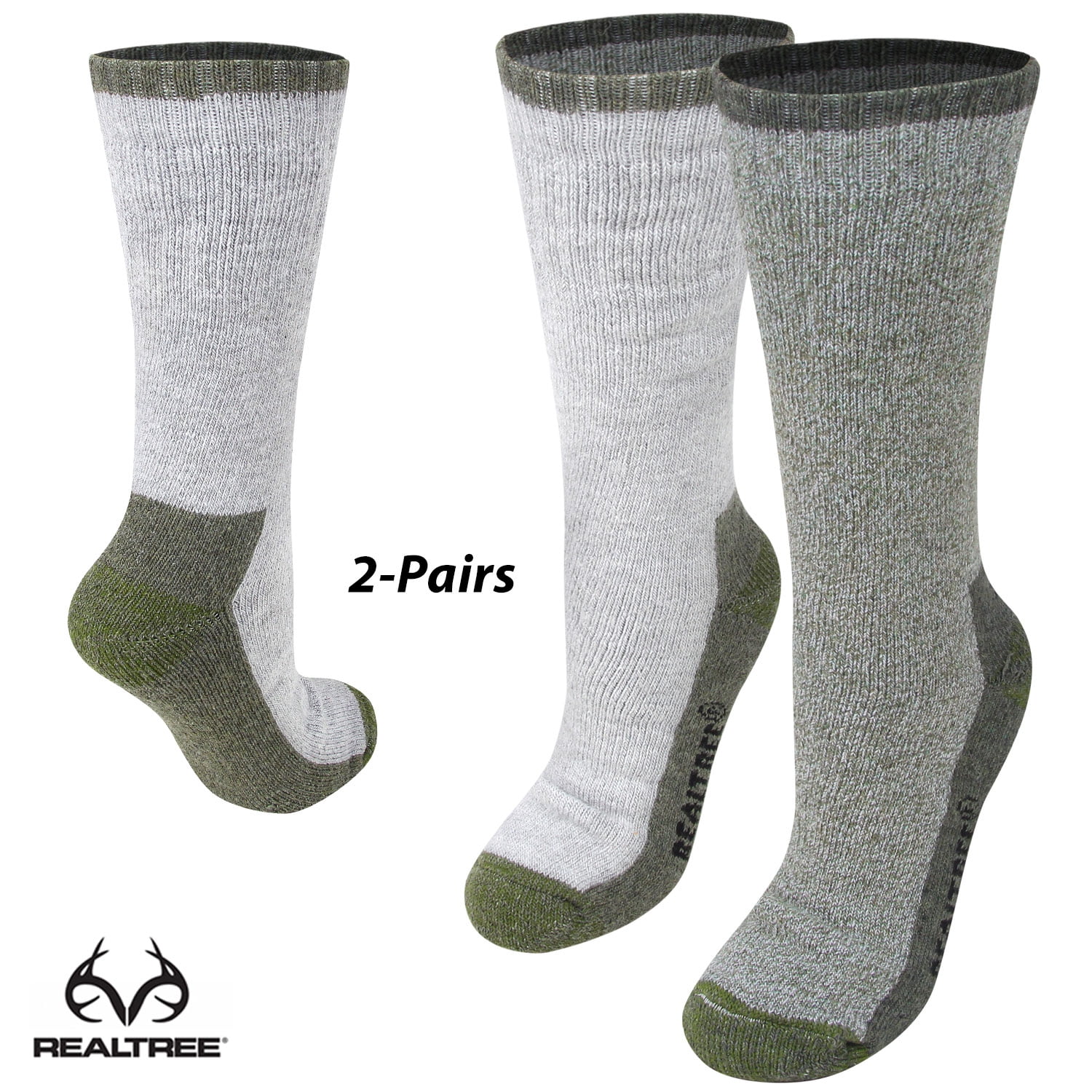 2-PAIRS: Realtree (L:9-13) Merino Wool Blend Marl Midwt. Boot Socks ...