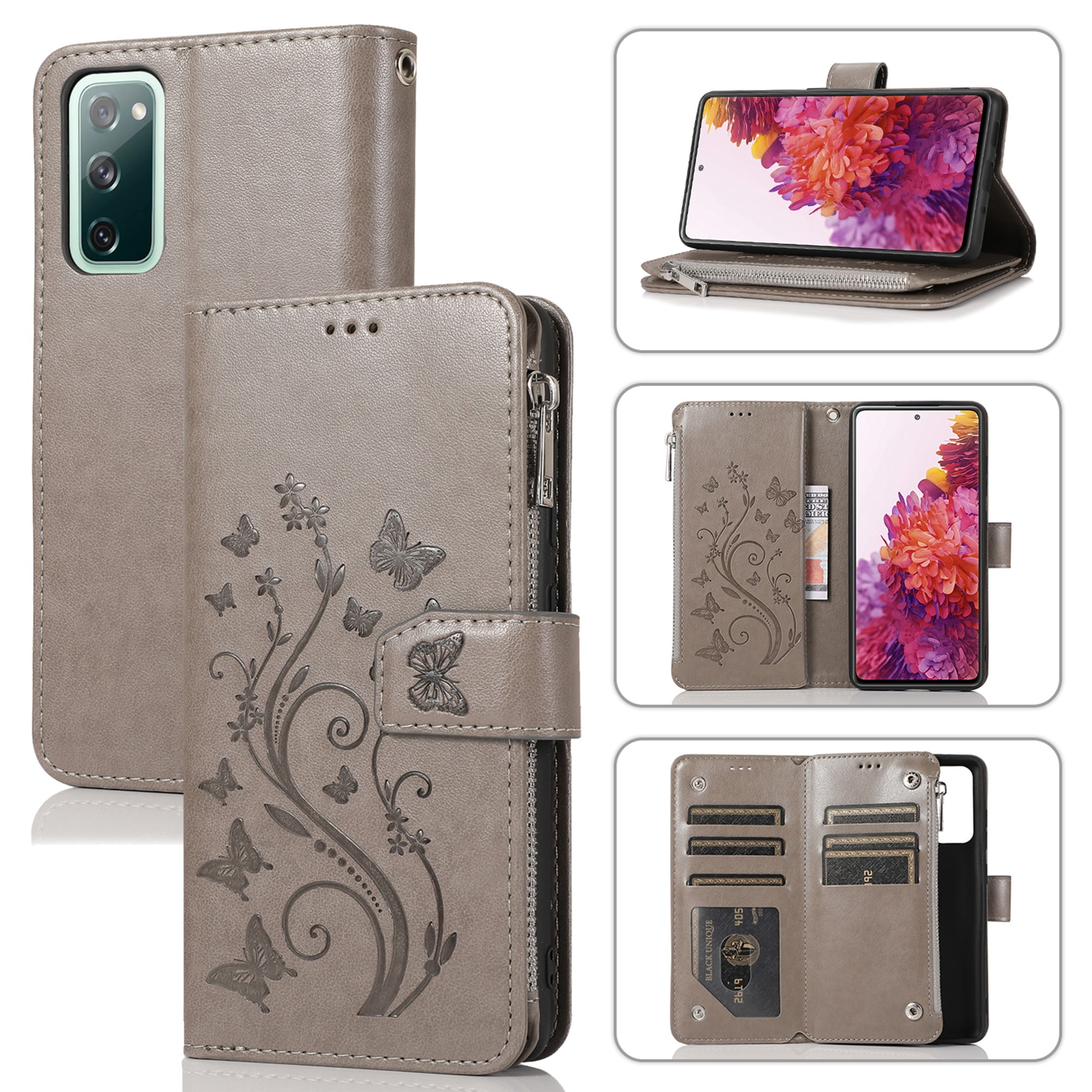 Dteck Samsung Galaxy S20 FE (Fan Edition) Case, Folio Case Embossed PU Leather Zipper Pocket ...